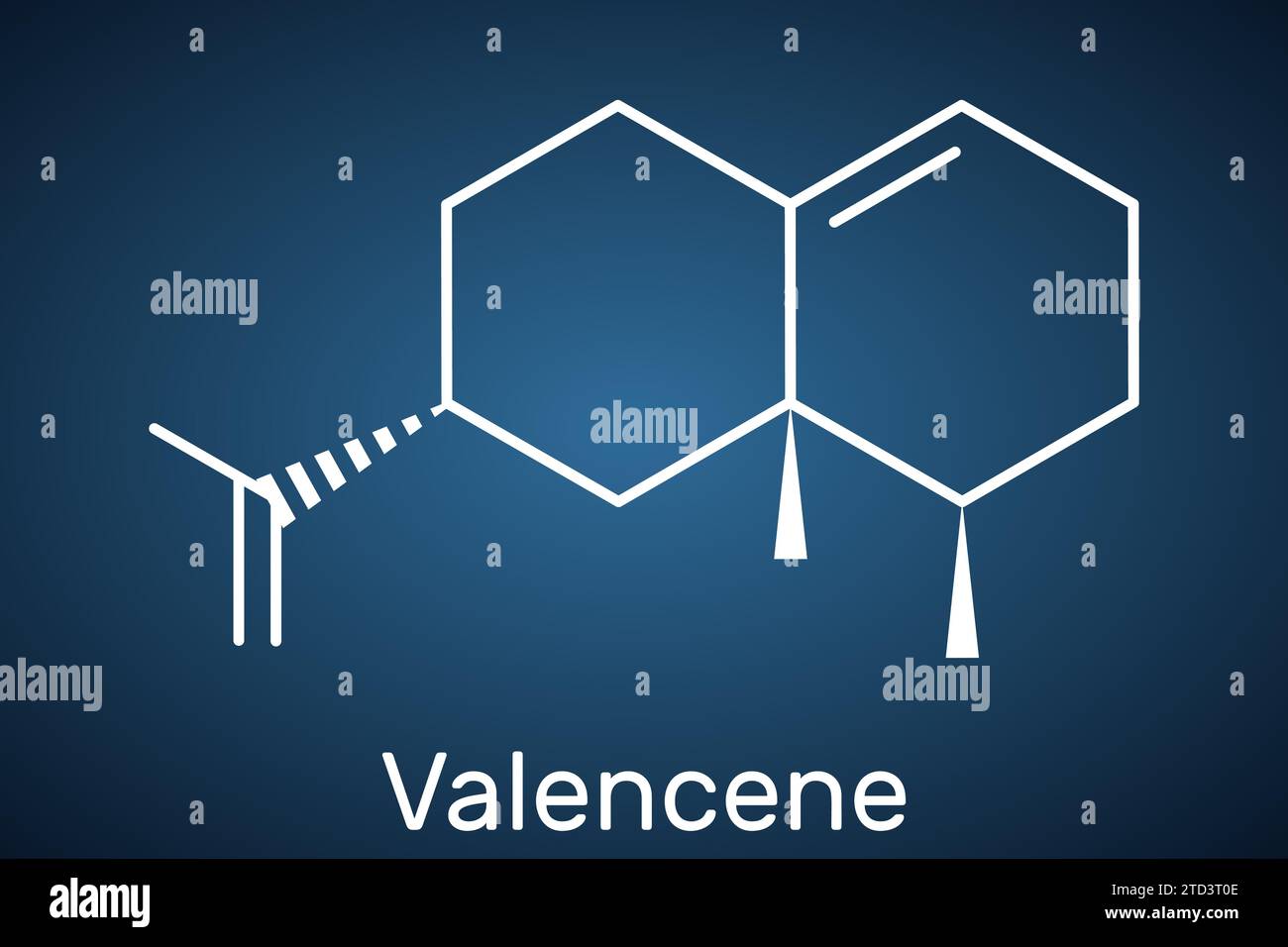 Valencene molecule. It is carbobicyclic compound. Structural chemical ...