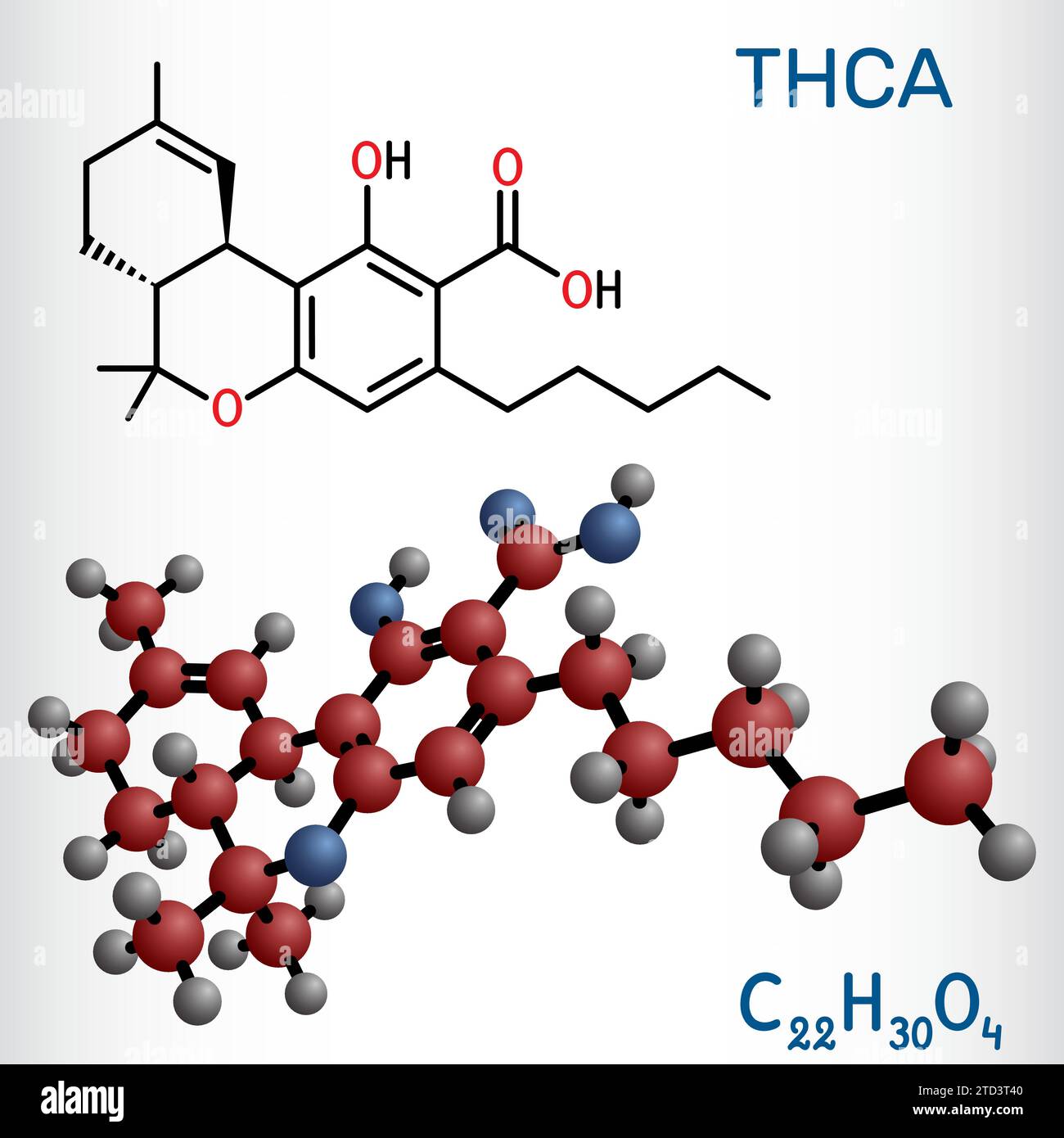 Tetrahydrocannabinolic acid, THCA, tetrahydrocannabinolate molecule ...