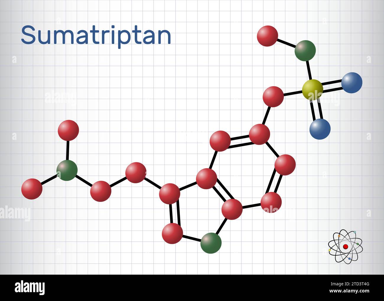 Sumatriptan molecule. Structural chemical formula, molecule model ...