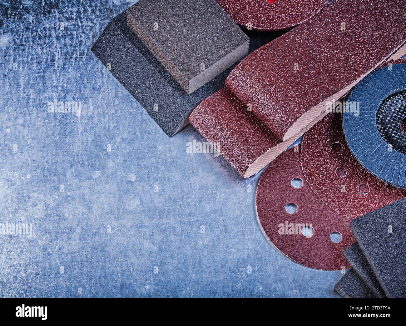 Set of abrasive tools on metallic background horizontal view Stock ...