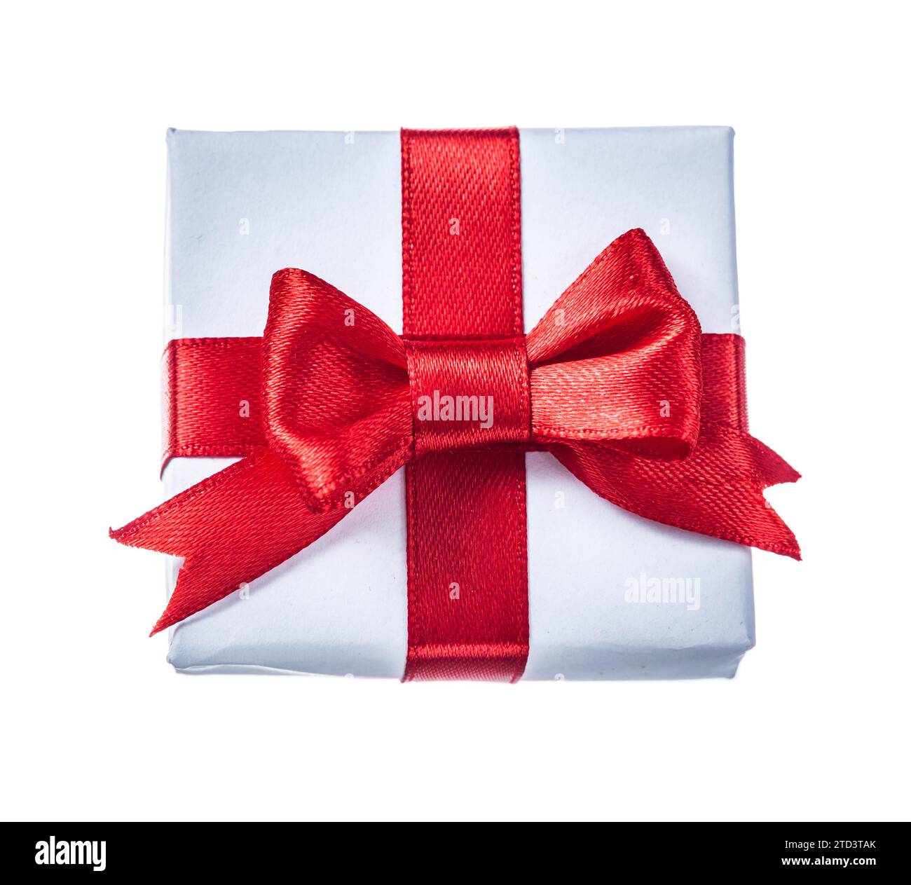 White boxed present with red knot isolated on white Stock Photo - Alamy