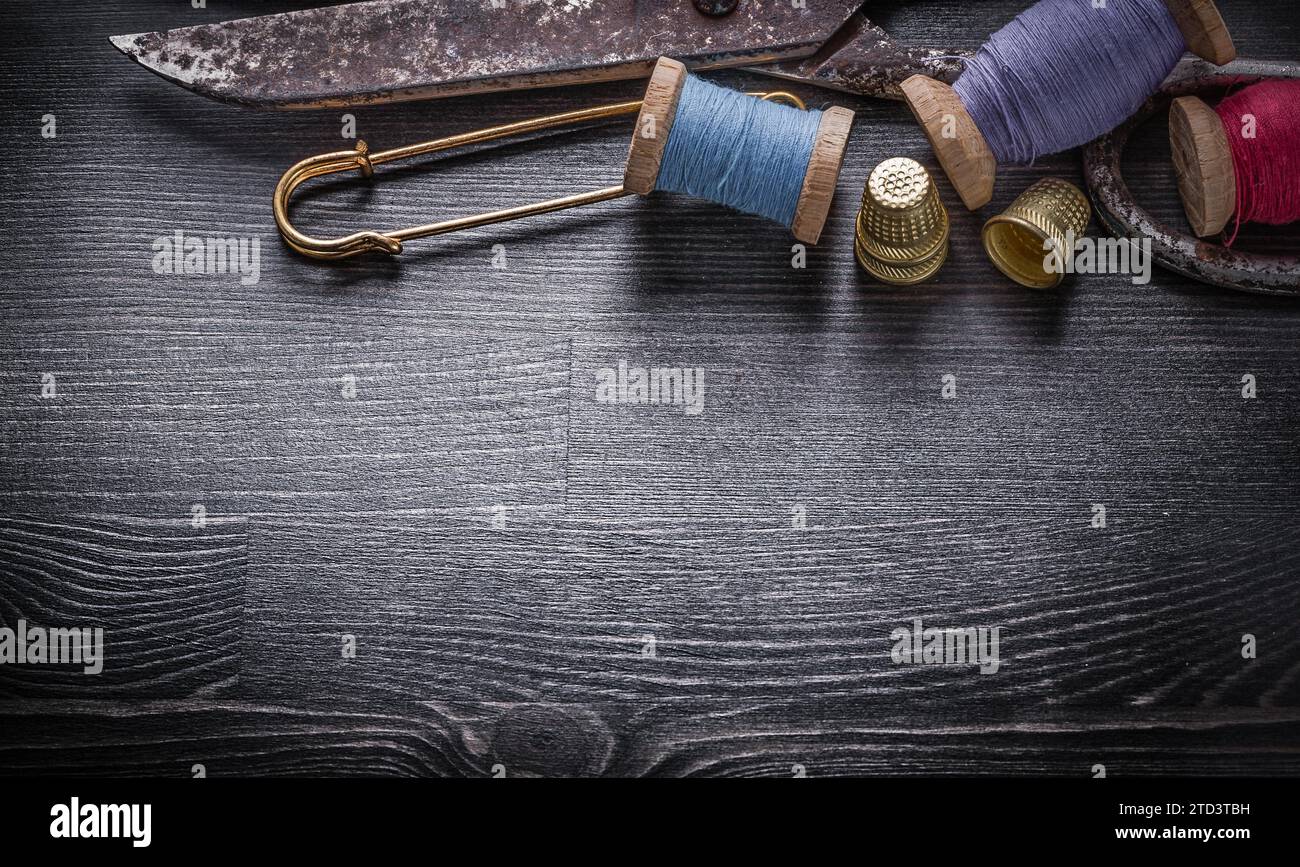 Collection of vintage scissors thread reels thimble safety pin Stock ...