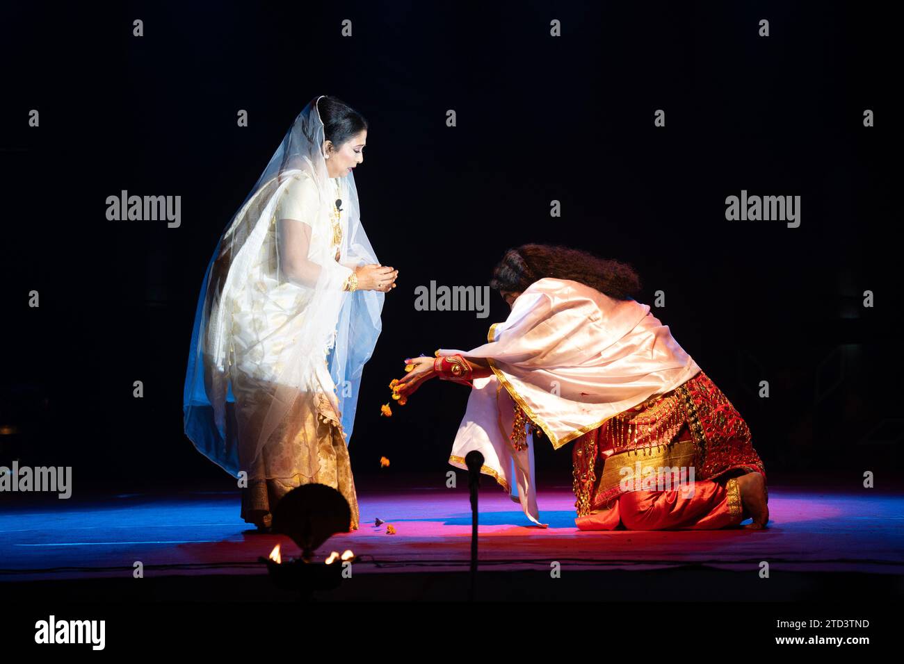 Artists takes part of Hindu mythological character as they performs in ...
