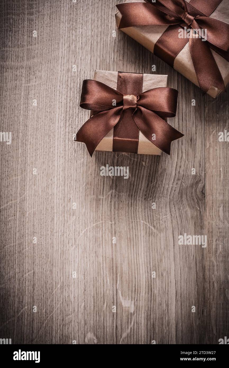 Gift boxes with brown ribbons copy room celebration concept Stock Photo ...