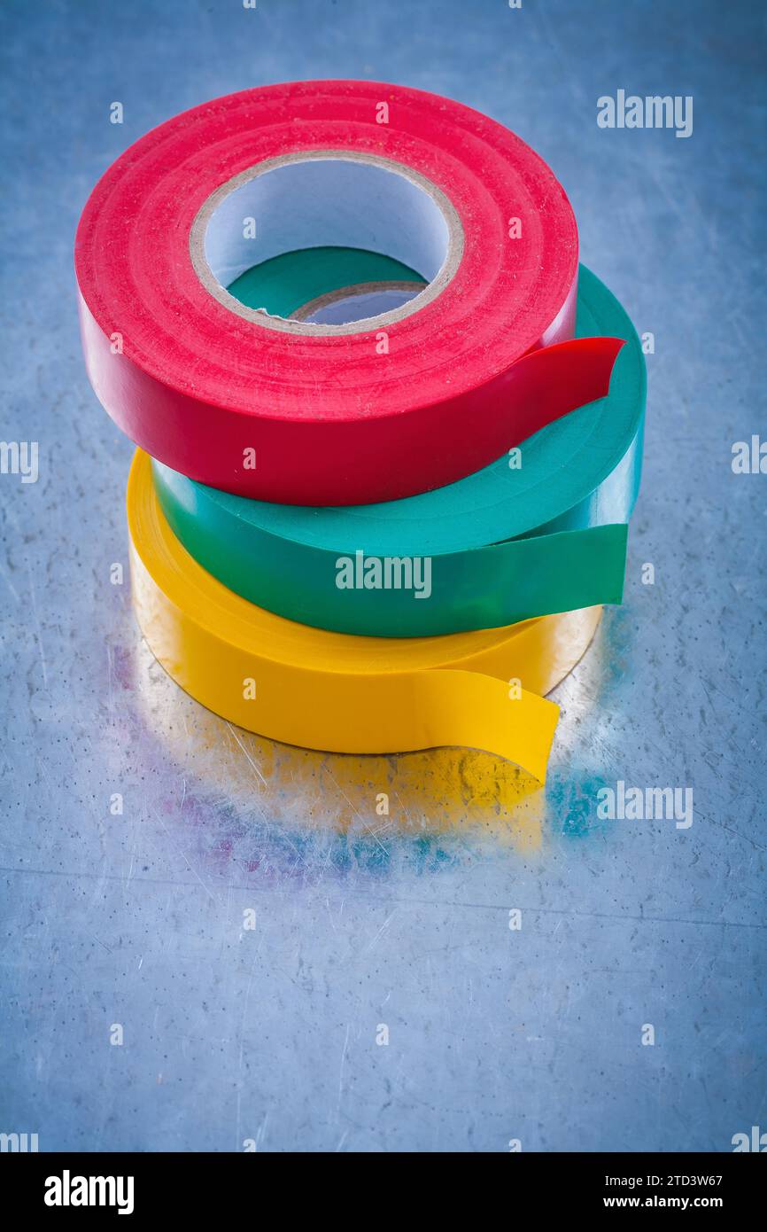 Insulating tapes on scratched metallic surface Design concept Stock ...