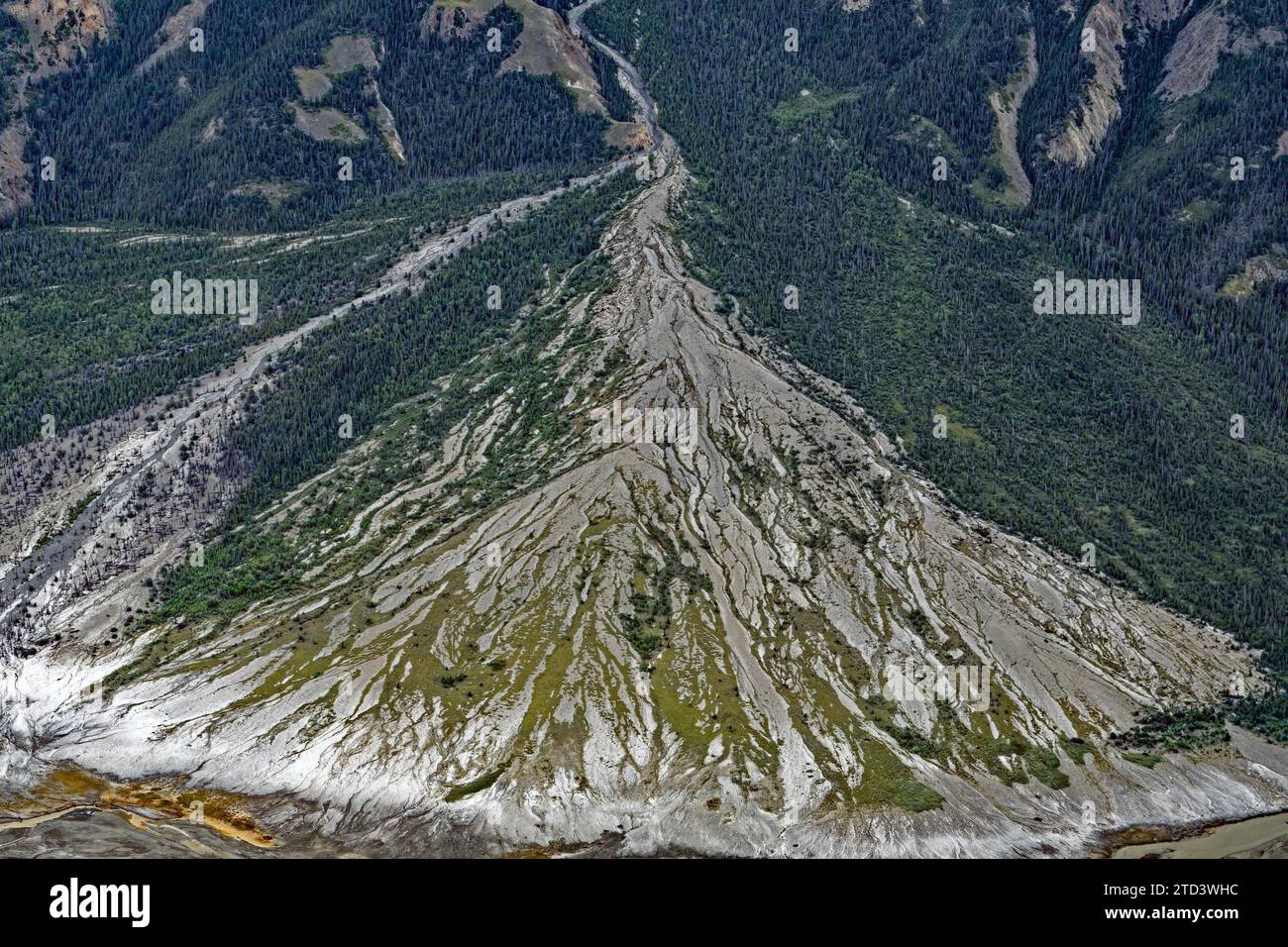 Aerial view of the boulder fields at Bullion Creek in the Slims River ...