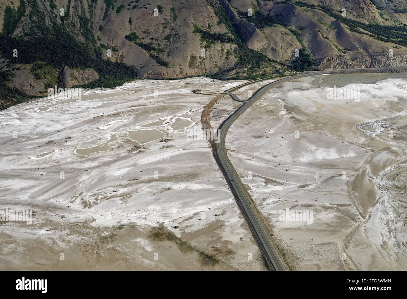 Aerial view of the Alaska Highway in the Slims River Valley, with Sheep ...