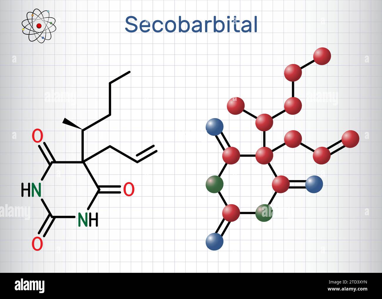 Secobarbital molecule. Barbiturate drug with anaesthetic ...