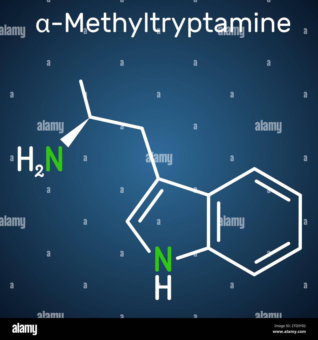 alpha-Methyltryptamine, αMT, AMT, molecule. Structural chemical formula ...