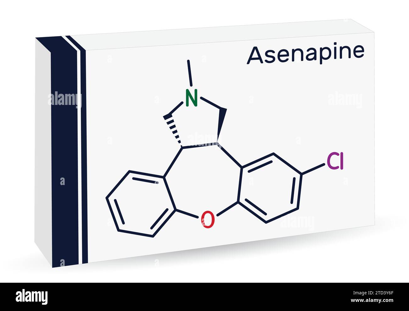 Asenapine molecule. Skeletal chemical formula. Paper packaging for ...