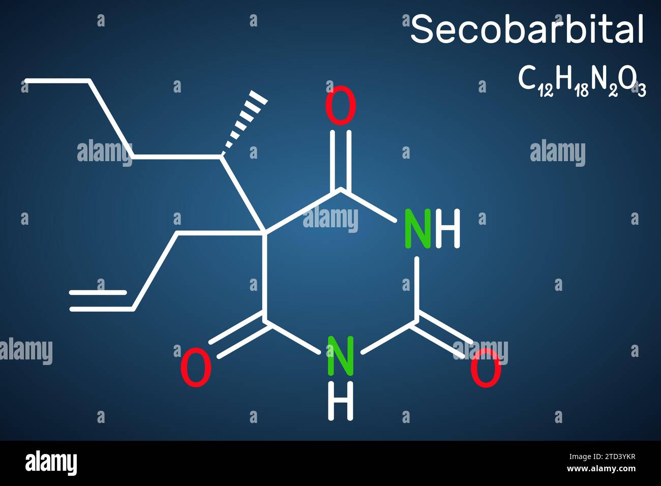 Secobarbital molecule. Barbiturate drug with anaesthetic ...