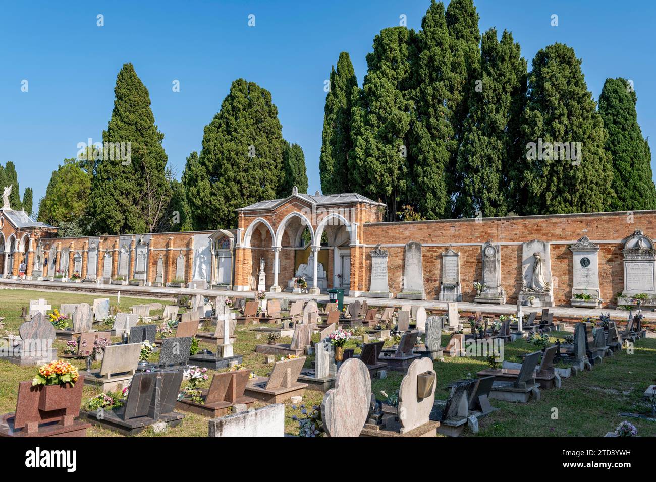 Graves in the central cemetery of Venice, cemetery island of San ...