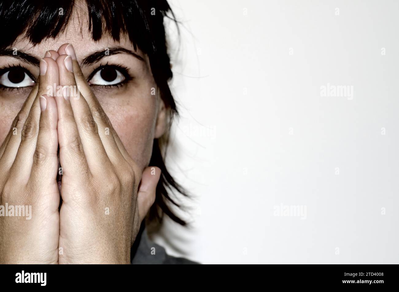 Headshot on a Woman Showing Fear and looking Up in Switzerland Stock ...