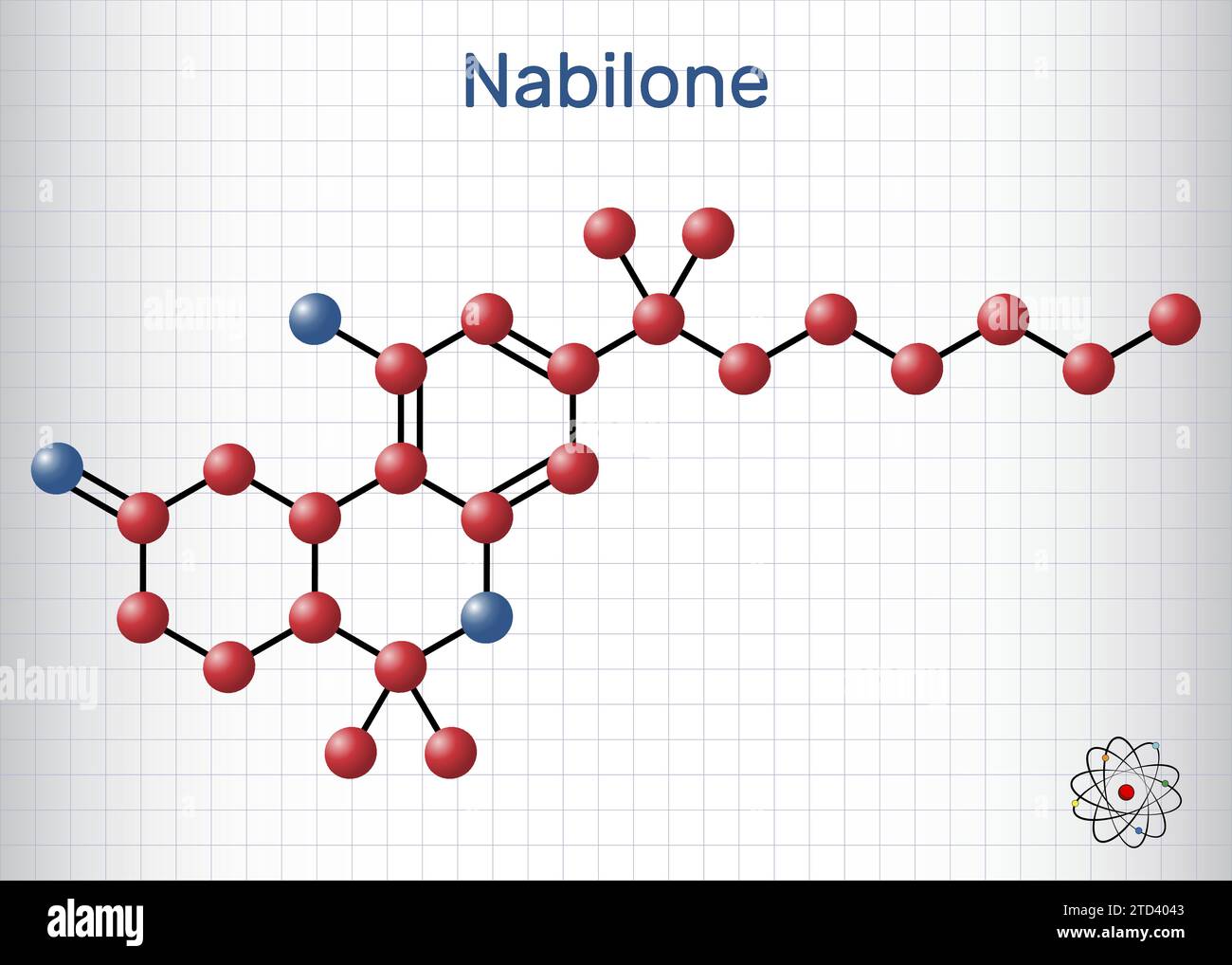 Nabilone molecule. It is synthetic cannabinoid, used as antiemetic drug ...