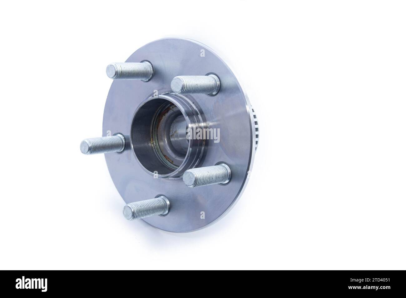 New car spare part wheel hub with abs ring on white background Stock ...