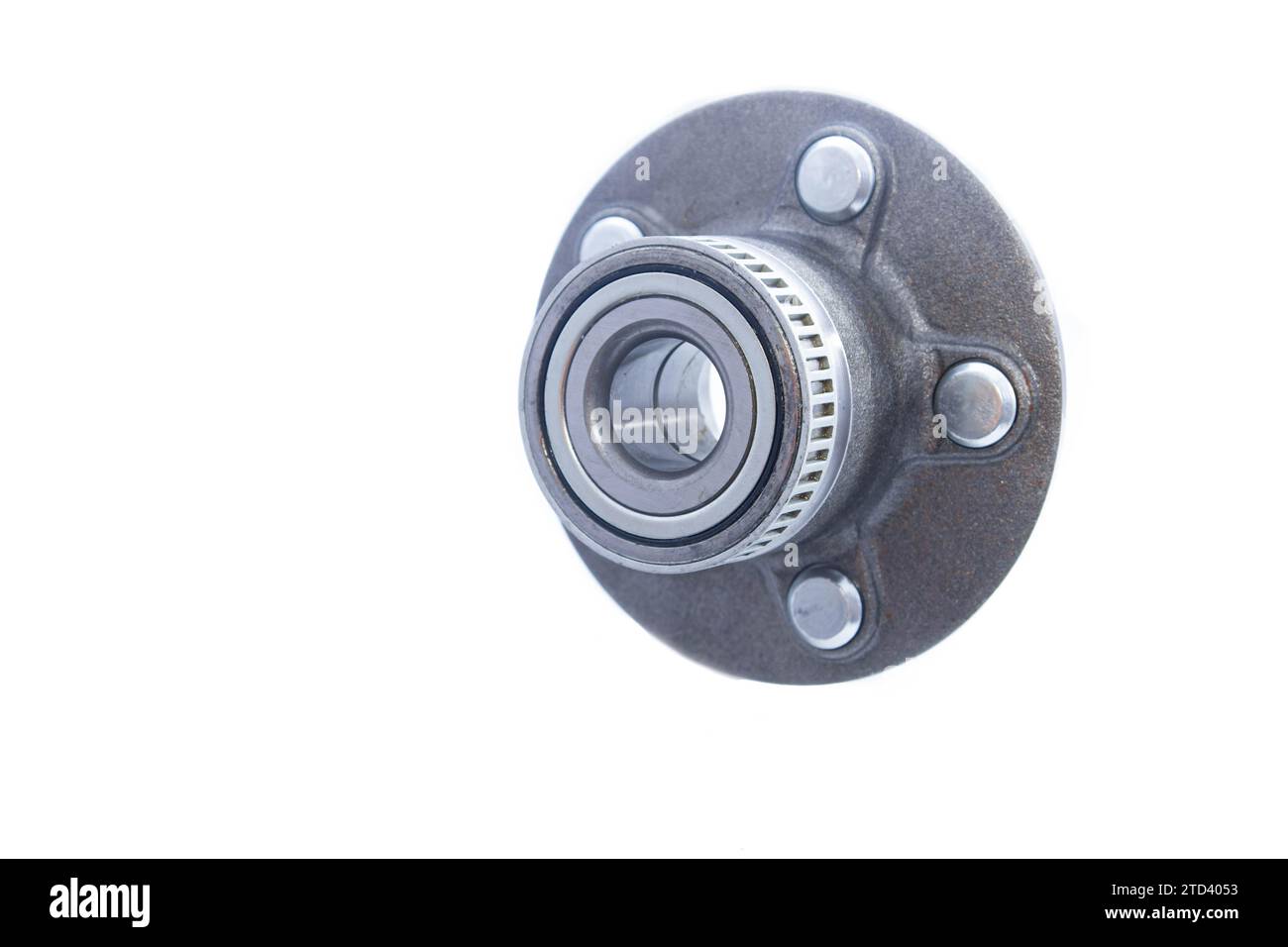 New car spare part wheel hub with abs ring on white background Stock ...