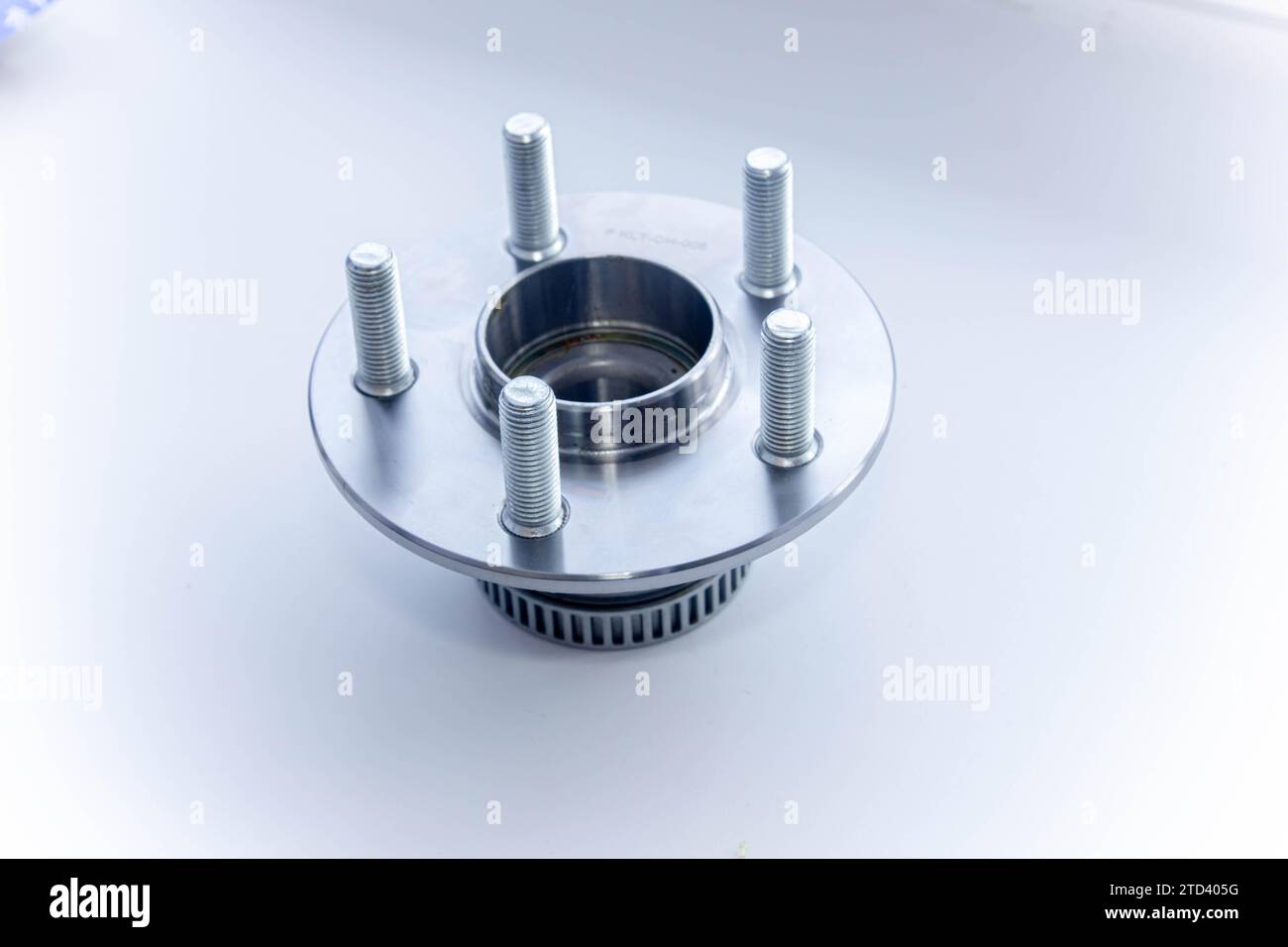 New car spare part wheel hub with abs ring on white background Stock ...