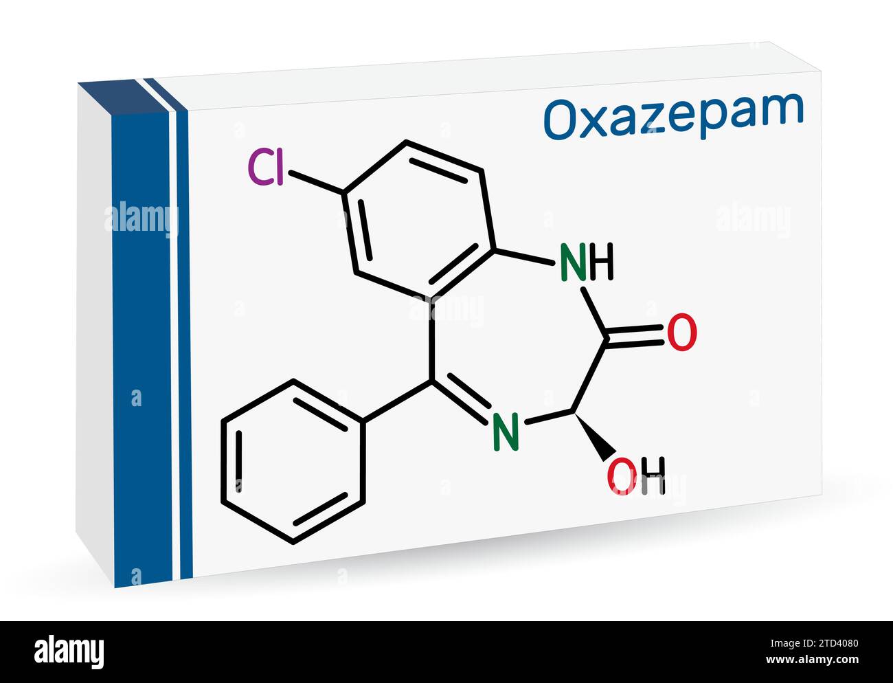 Oxazepam molecule. It is benzodiazepine used to treat panic disorders ...