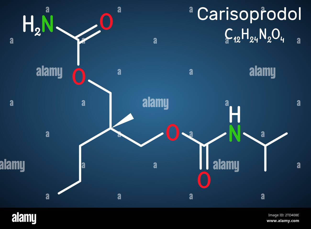 Carisoprodol molecule. It is muscle relaxant, used in painful ...