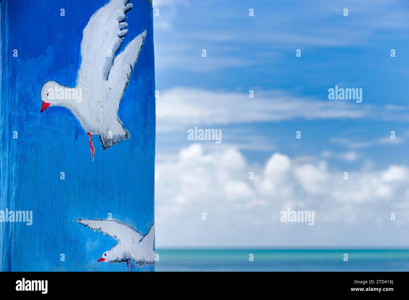 Art on lamppost, colourful, seagull, lovely, positive, blue, blue sky ...