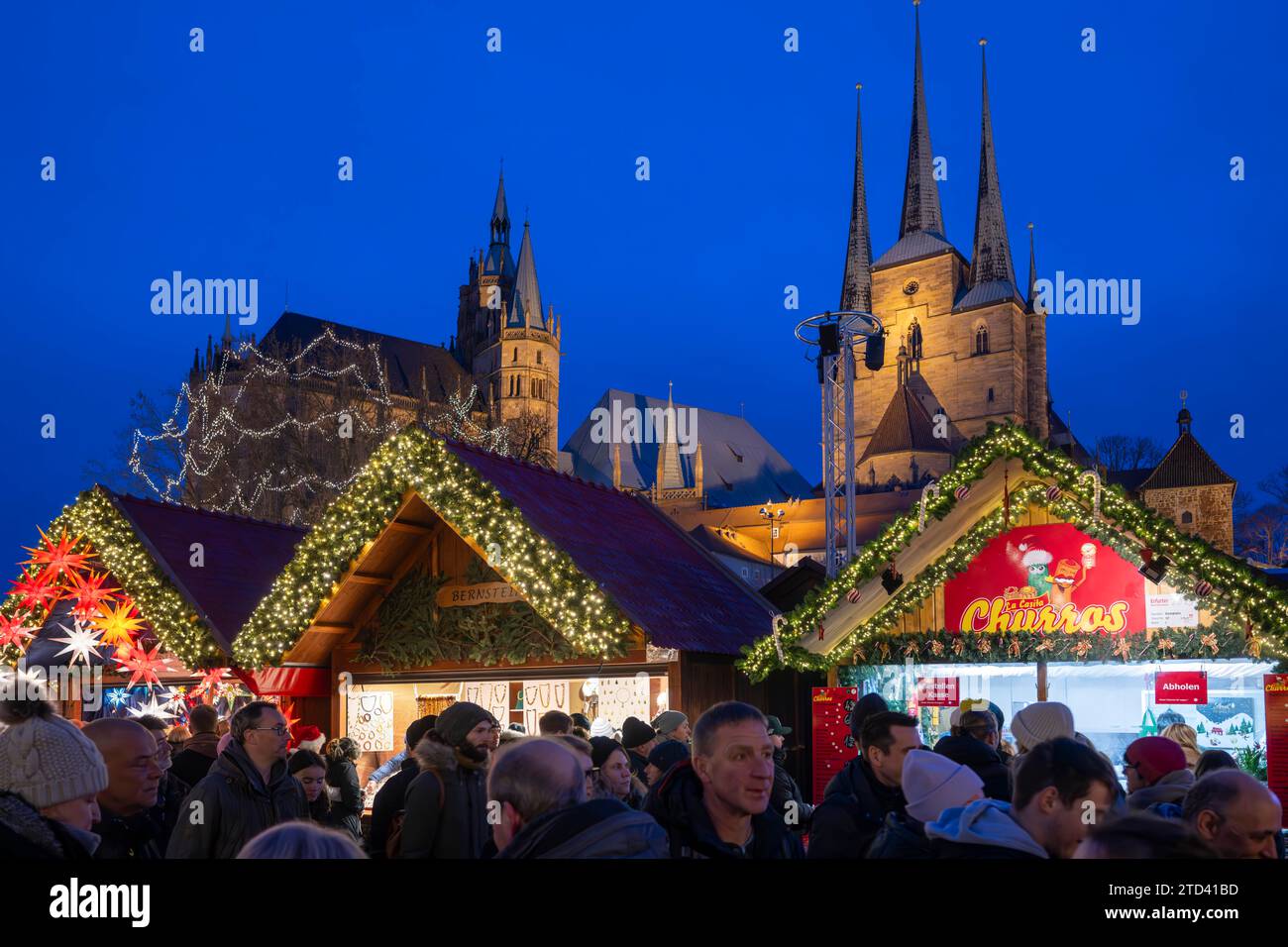 Christmas market on the cathedral square, Erfurt, Thuringia, Germany ...