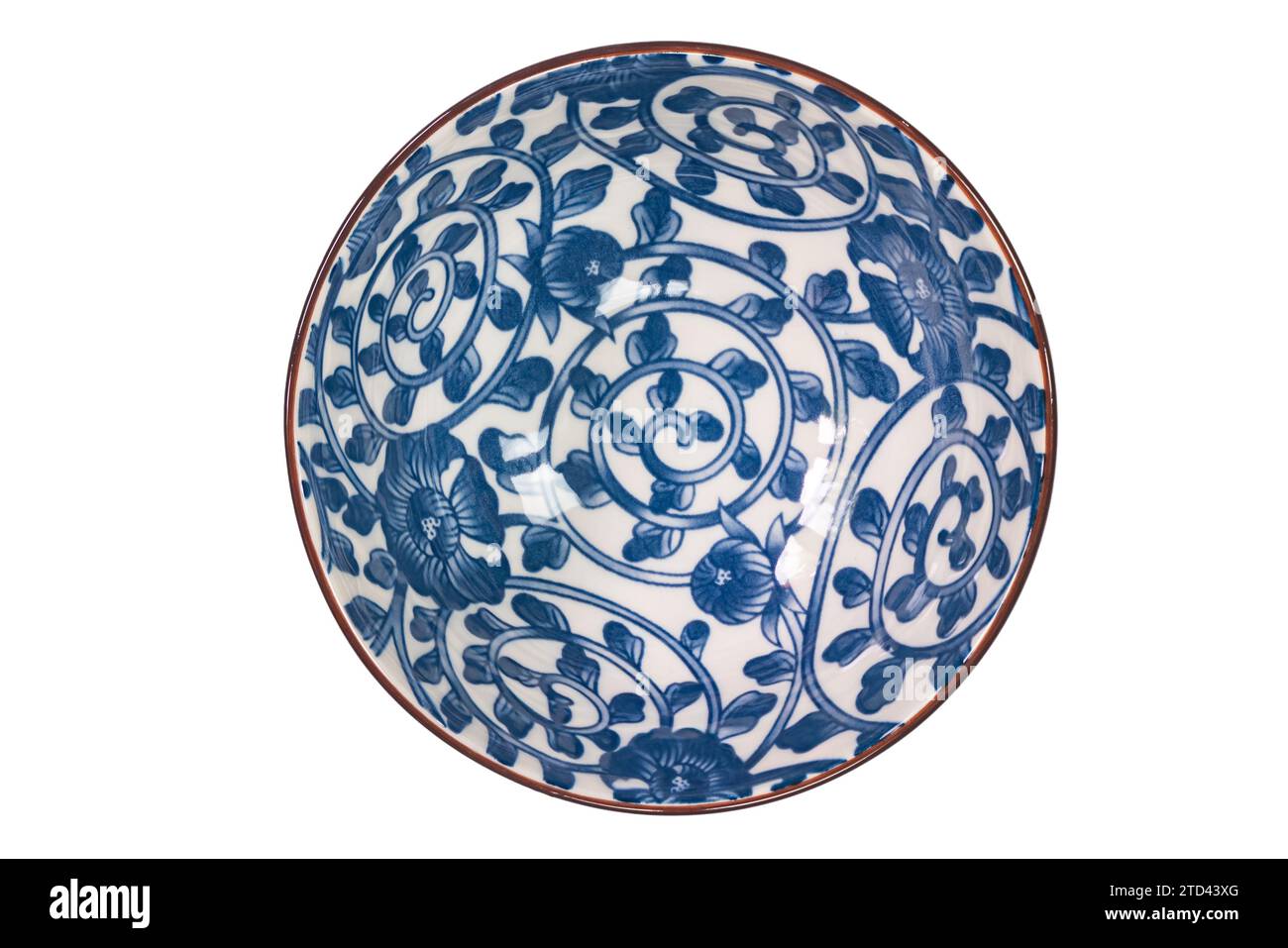 Top view of blue pattern ceramic bowl deep bottom with black edge ...