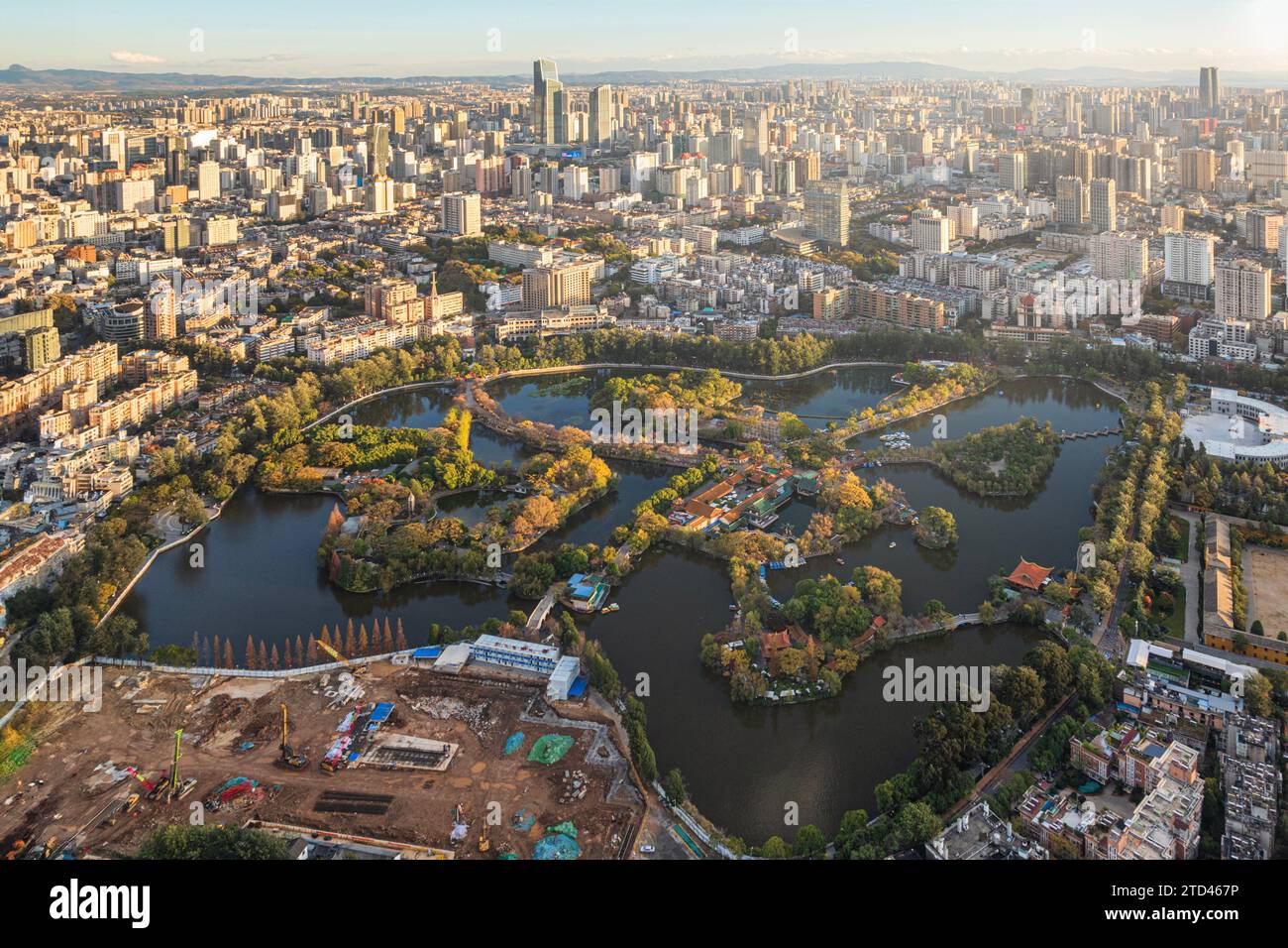 Aerial view of Green Lake park in Kunming, Yunnan capital - China Stock ...