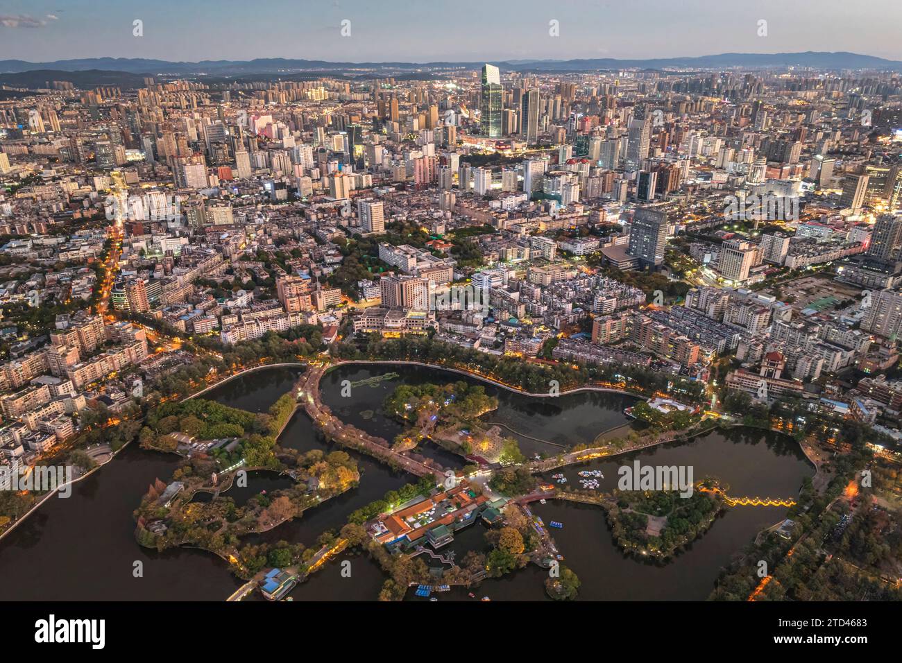 Aerial view of Green Lake park in Kunming, Yunnan capital - China Stock ...