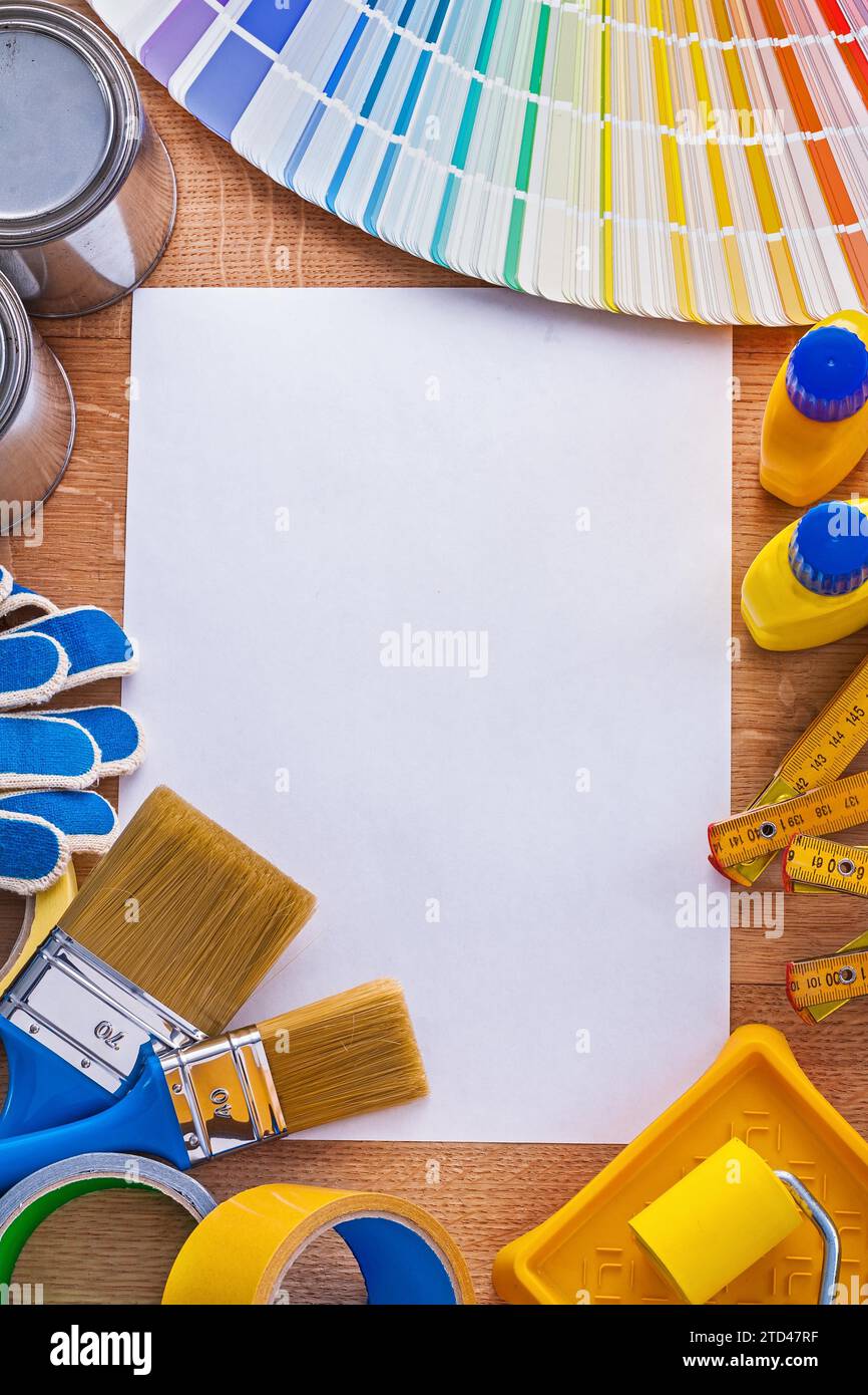 Home improvement colour tools and pantone fan on blank paper ...