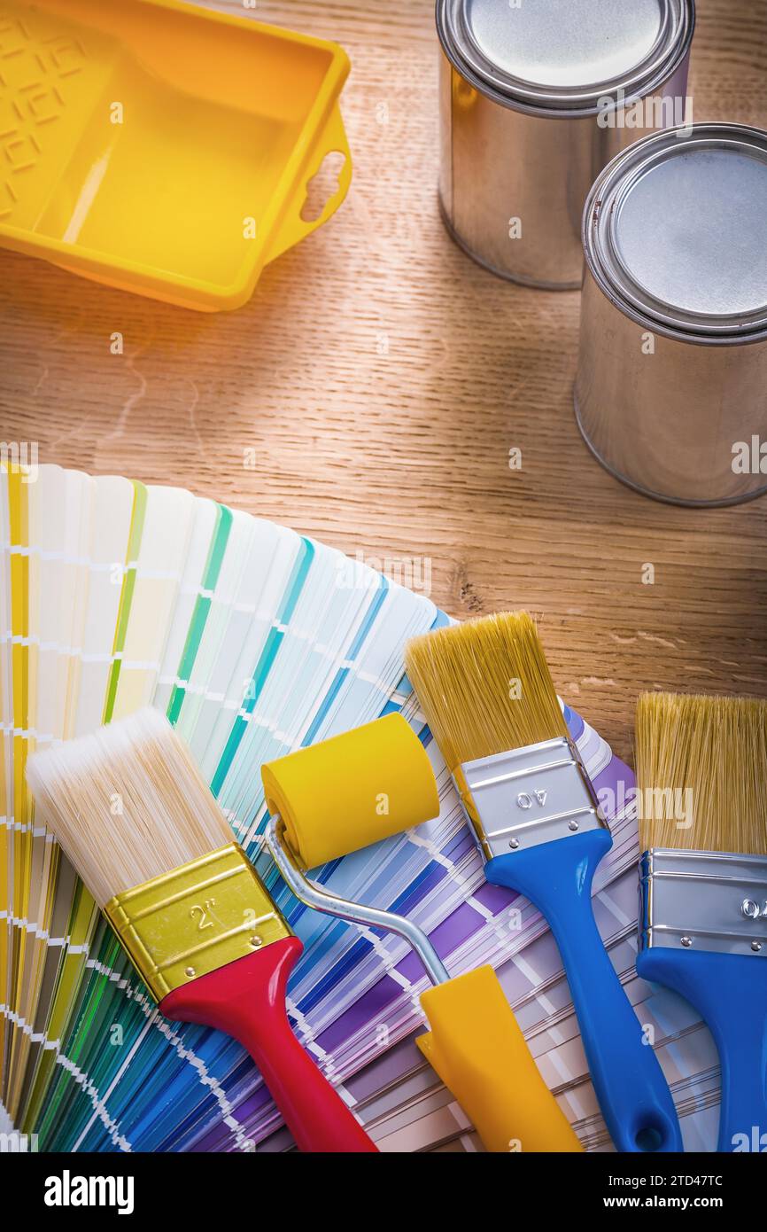 Composition of painting tools paint brush roller tray can colour ...