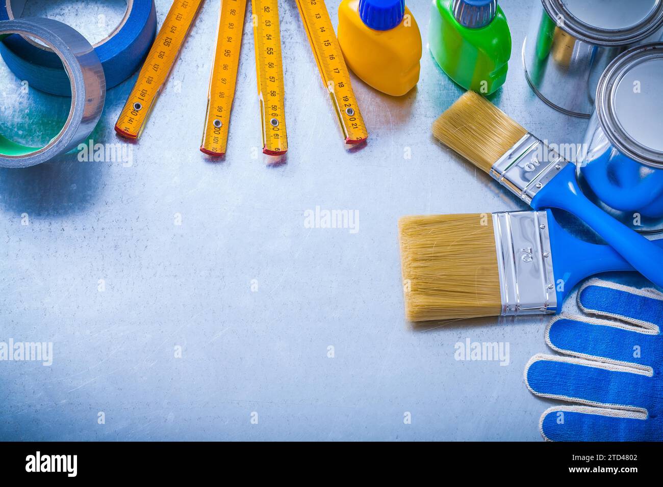 Large collection of working colour items on a metallic background ...