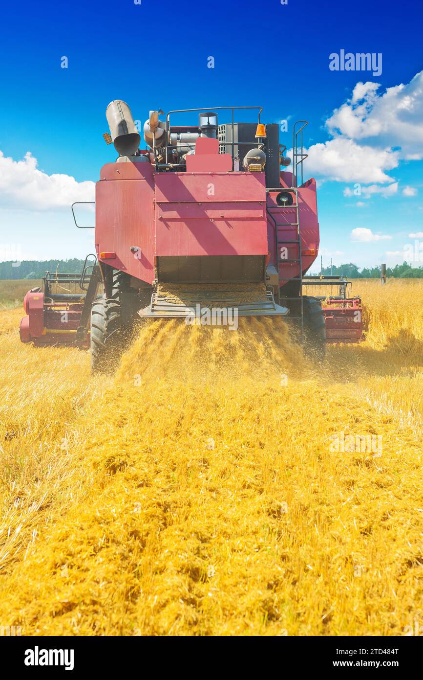 Combine harvester at work Rear view agricultural concept Stock Photo ...