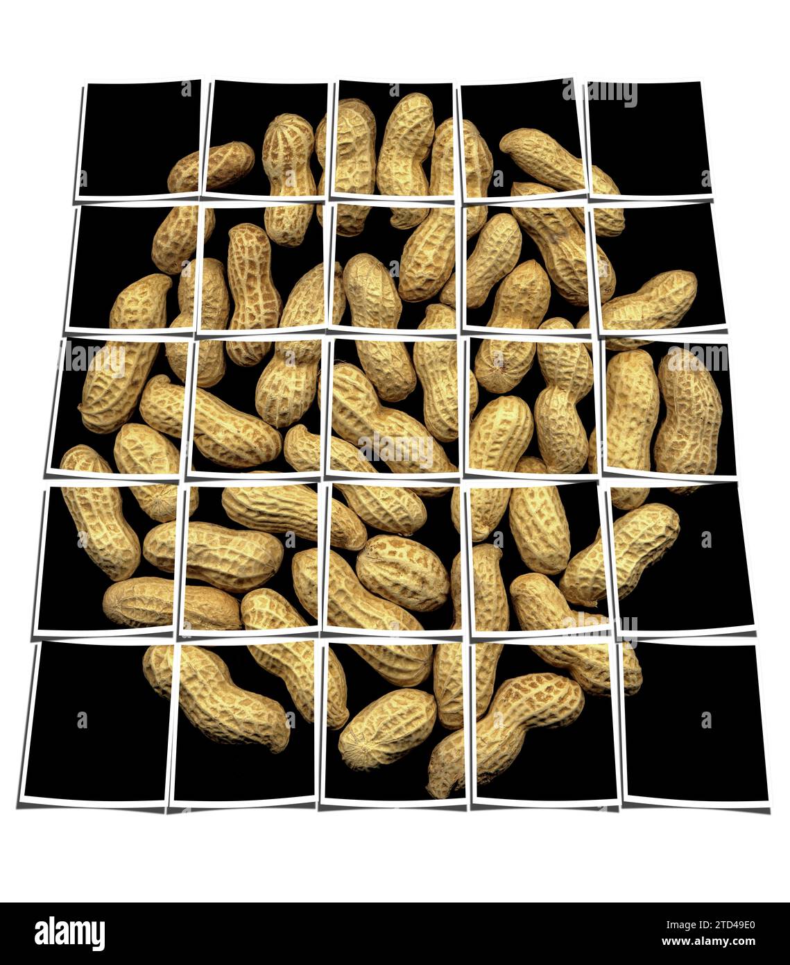 Peanuts on black background collage composition of multiple images over ...