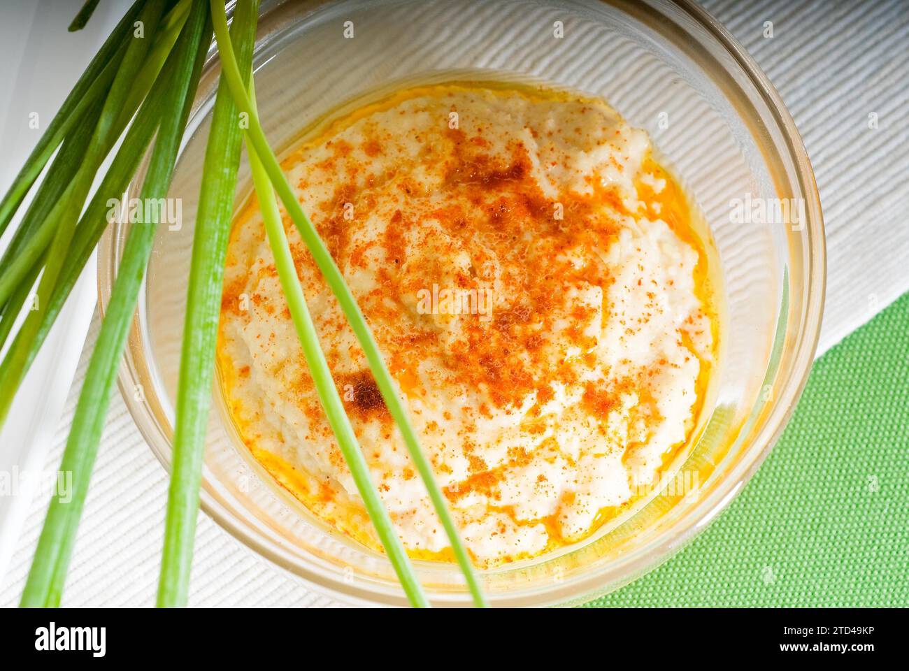 Fresh healthy hummus with chives typical middle east dish, food ...