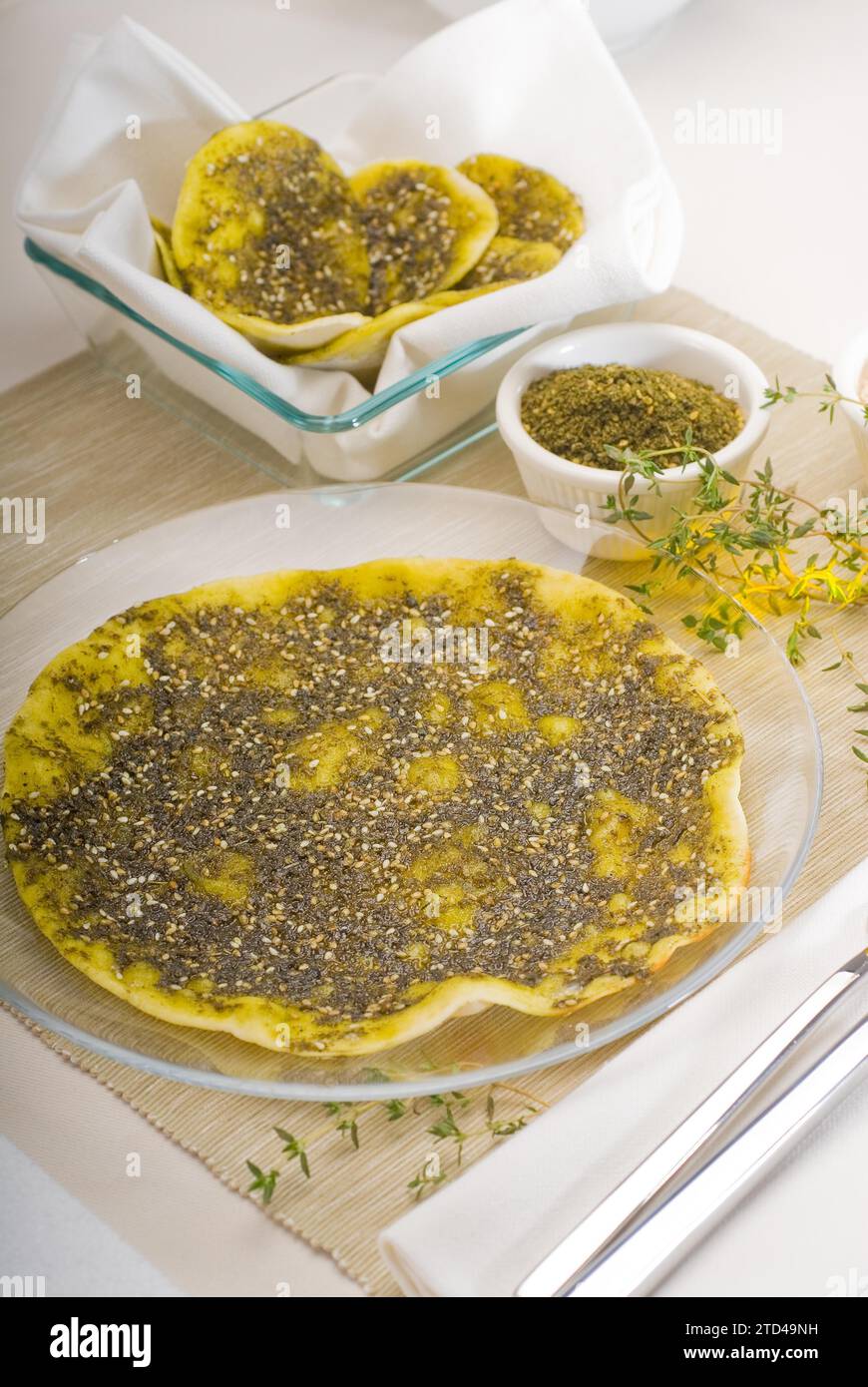 Lebanese manouche or manoushe, lebanese pizza with thyme and sesame ...
