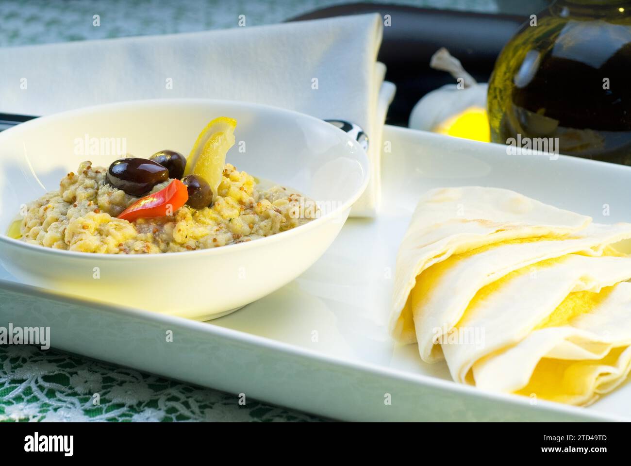 Fresh homemade Badingian mutabbal Baba Ghanoush, traditional middle ...