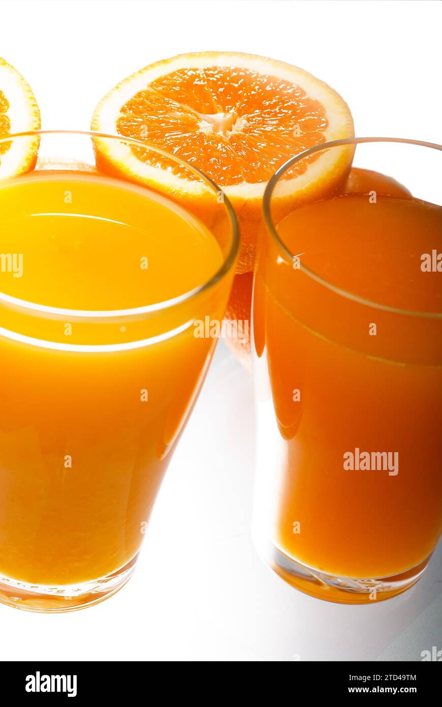 Fresh and healthy orange juice, unfiltered, over a light table, Food ...
