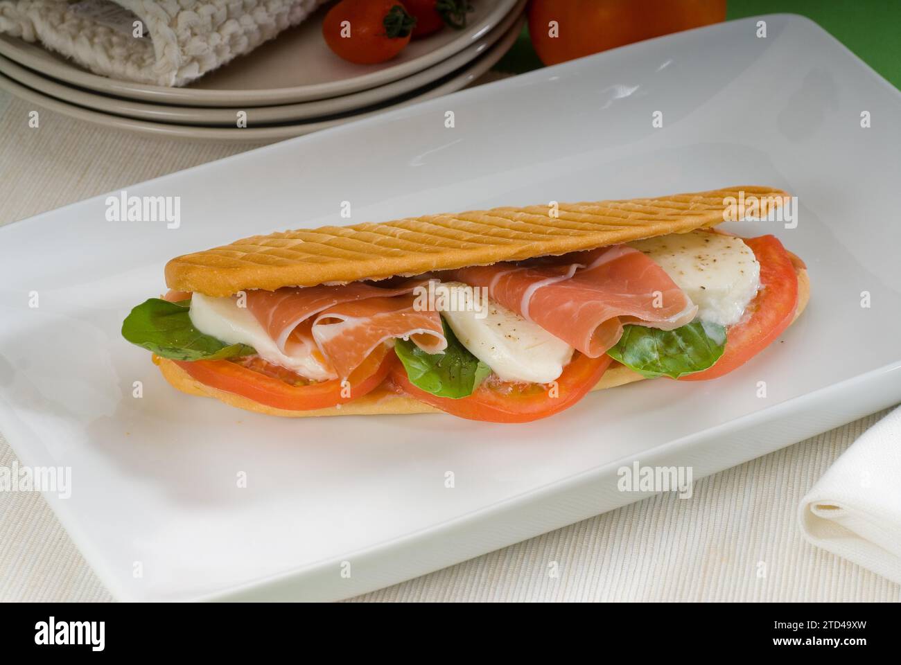 Panini sandwich with fresh caprese and parma ham, food photography ...