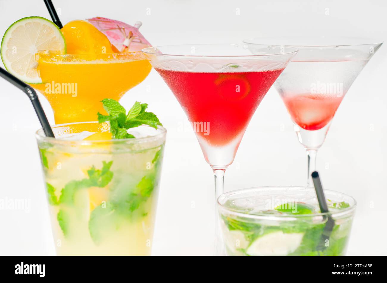 Group of classic colorful cocktails drink isolated on white background ...