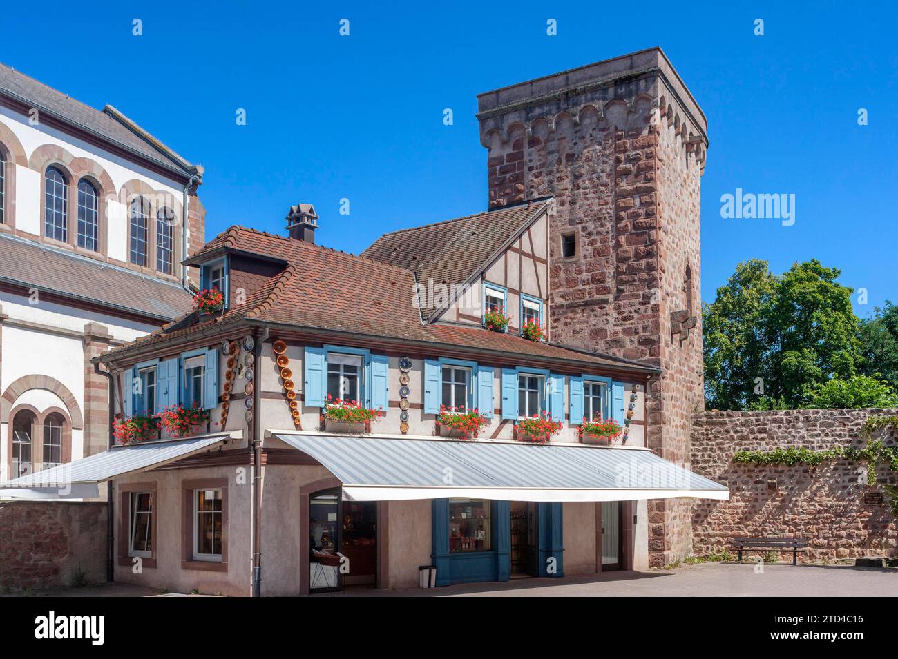 Half-timbered ensemble with historic city wall on Place Andre Neher ...