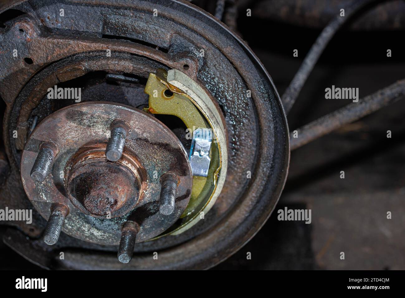 Repair of a parking brake, replacement of brake pads on discs Stock ...
