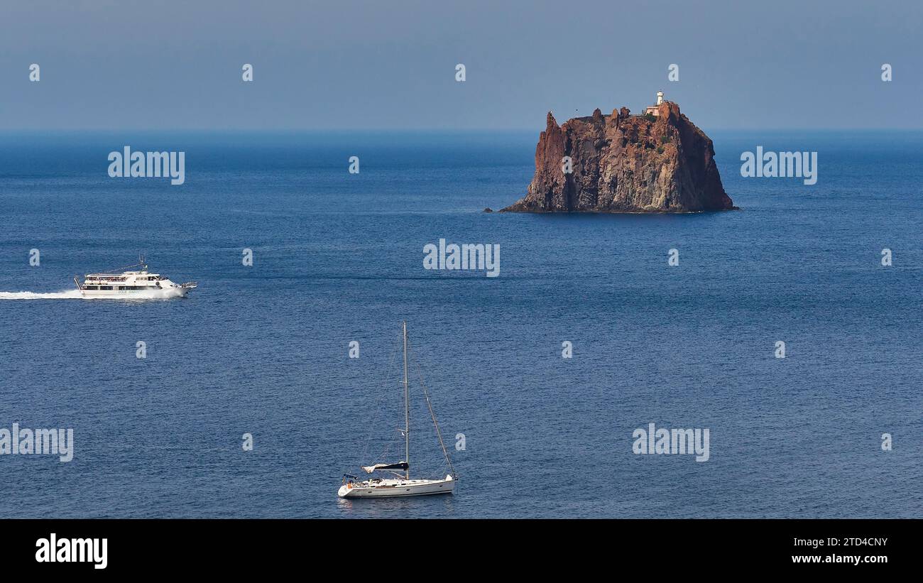 Strombolichio, small volcanic rock island off Stromboli, white ...