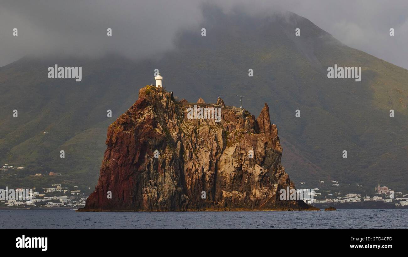 Strombolichio, small volcanic rock island off Stromboli, white ...