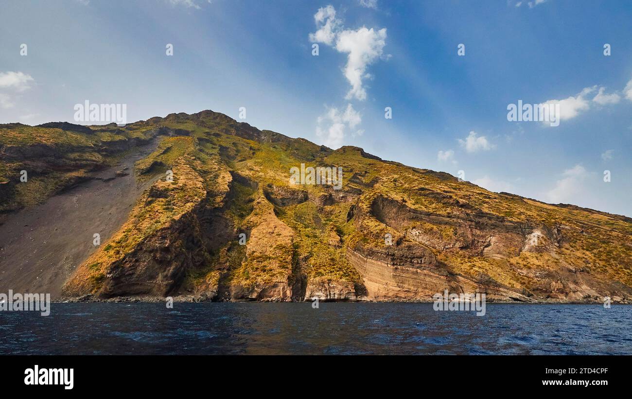 Mountainside, sea, lava slide, Stromboli, mountain, volcano, volcanic ...