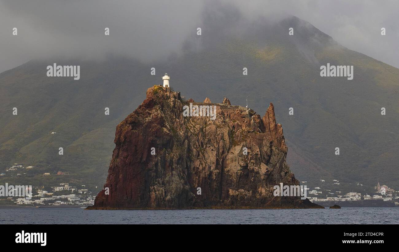 Strombolichio, small volcanic rock island off Stromboli, white ...