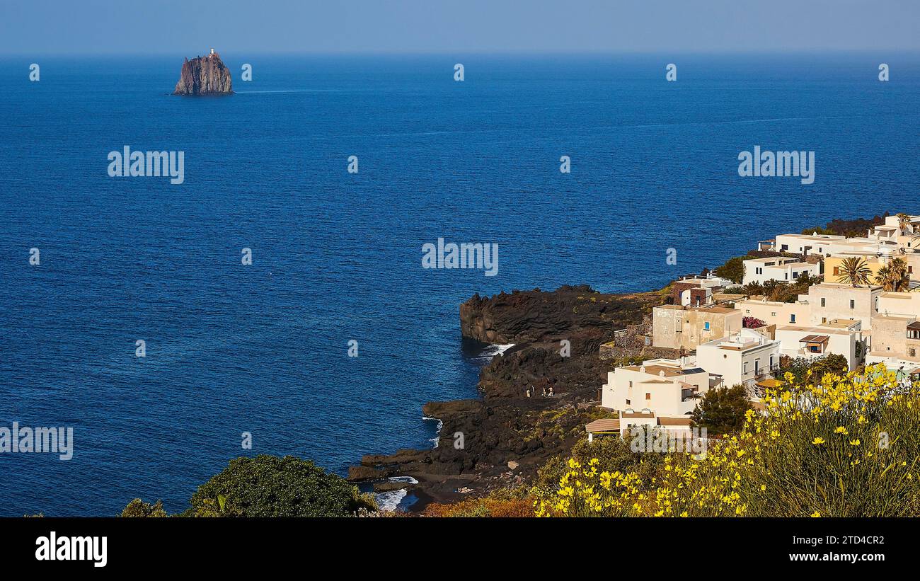 Strombolichio, small volcanic rock island off Stromboli, building ...