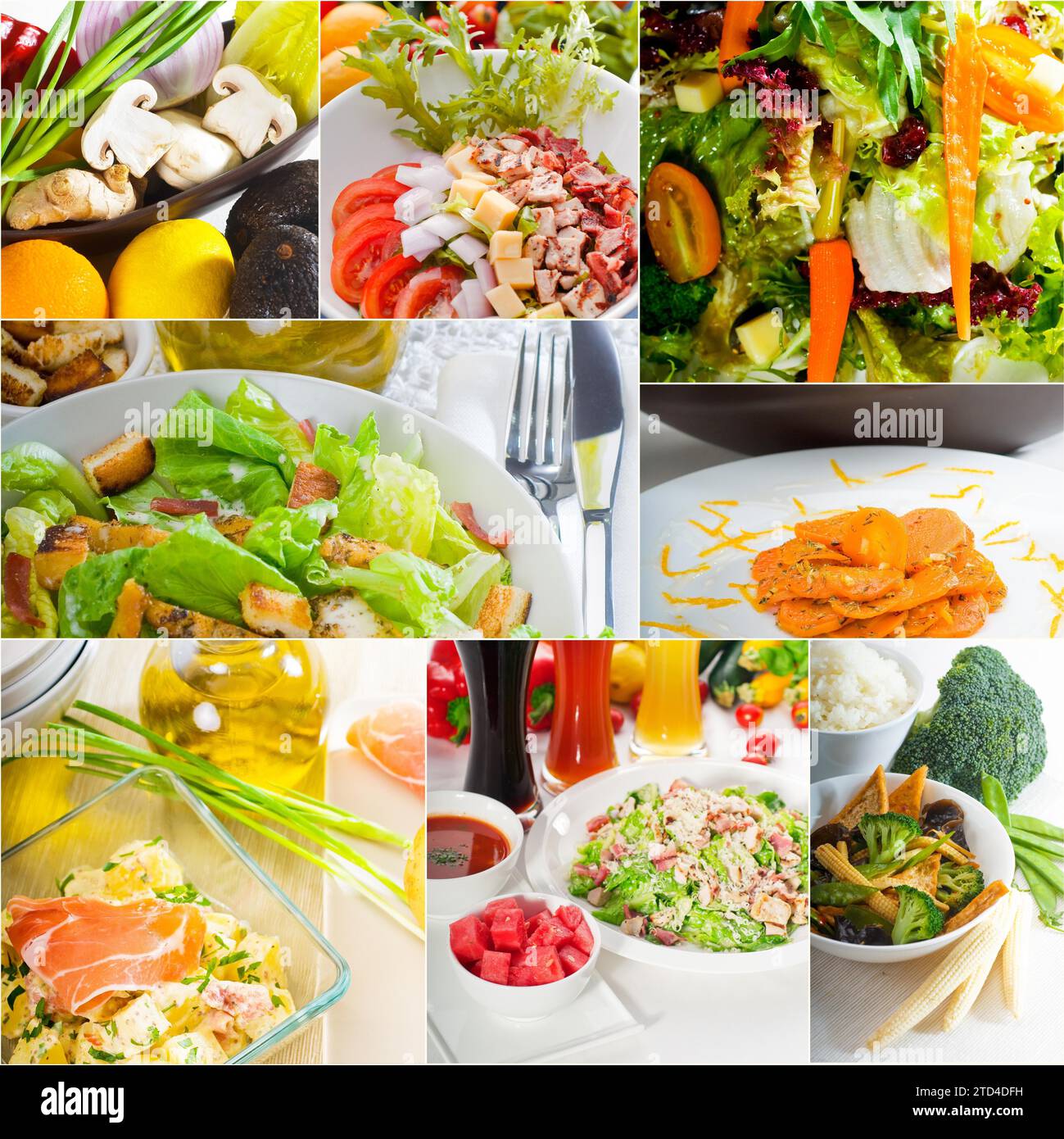 Mixwd fresh salad collage composition nested on a square frame Stock Photo - Alamy