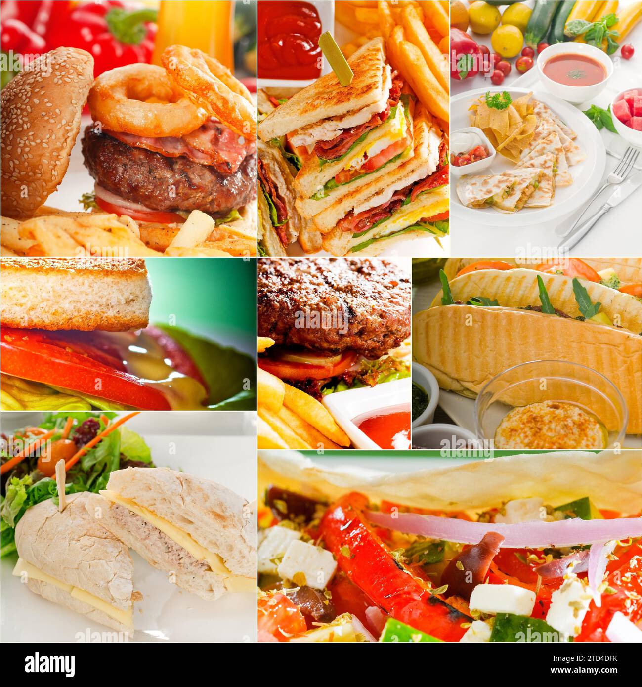 Burgers and sandwiches collection on a collage nested square canvas ...