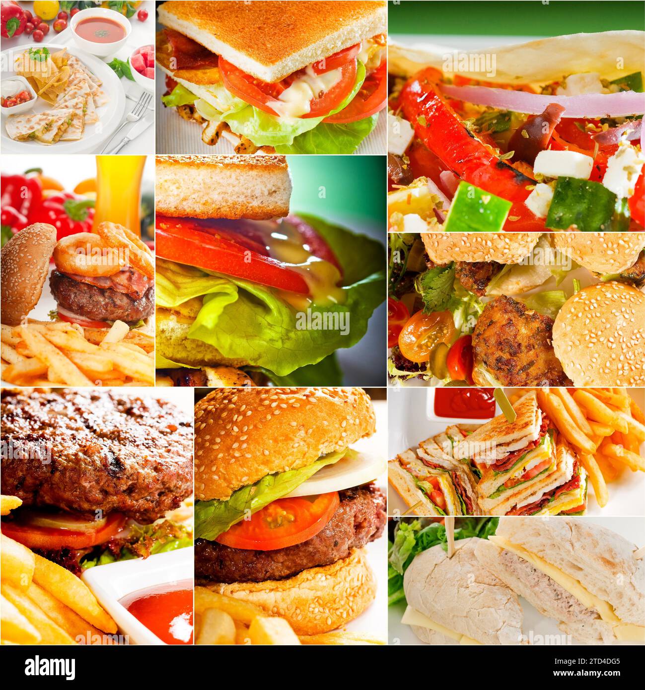Burgers and sandwiches collection on a collage nested square canvas ...