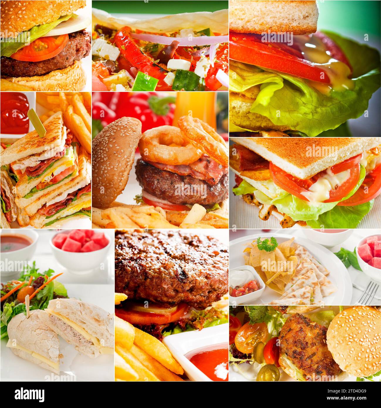 Burgers and sandwiches collection on a collage nested square canvas ...